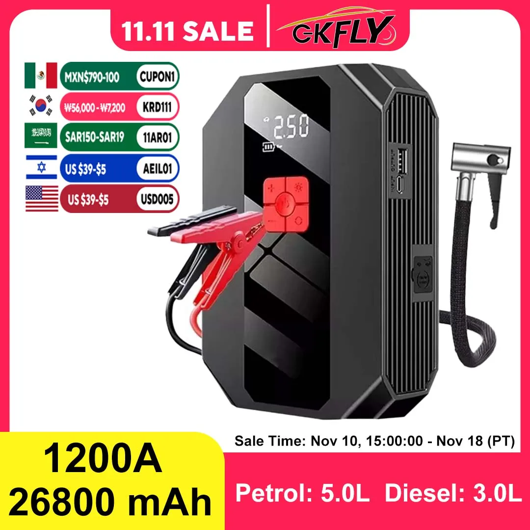 New-1200A-26800mAh-Car-Jump-Starter-4-In-1-Pump-Air-Compressor-Starting ...