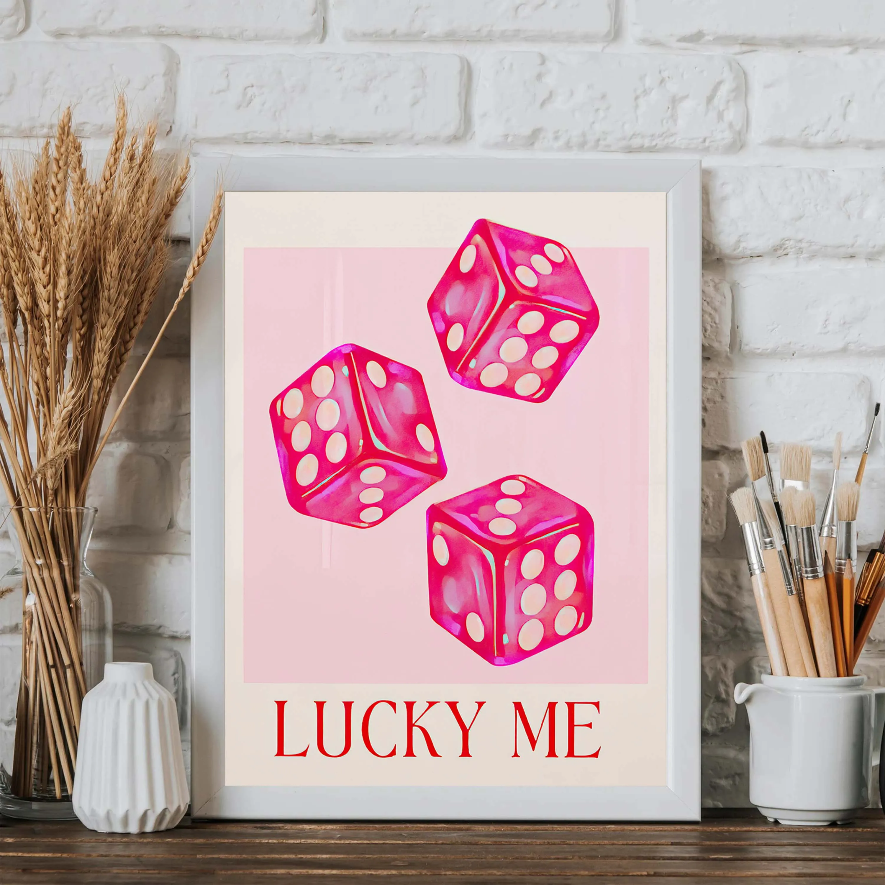 1pc-lucky-me-pink-dice-canvas-print-wall-decoration-perfect-for-living ...