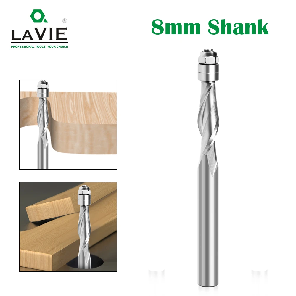 Lavie 1pc 8mm Shank Flush Trim Solid Carbide Spiral Top Bearing Cnc ...