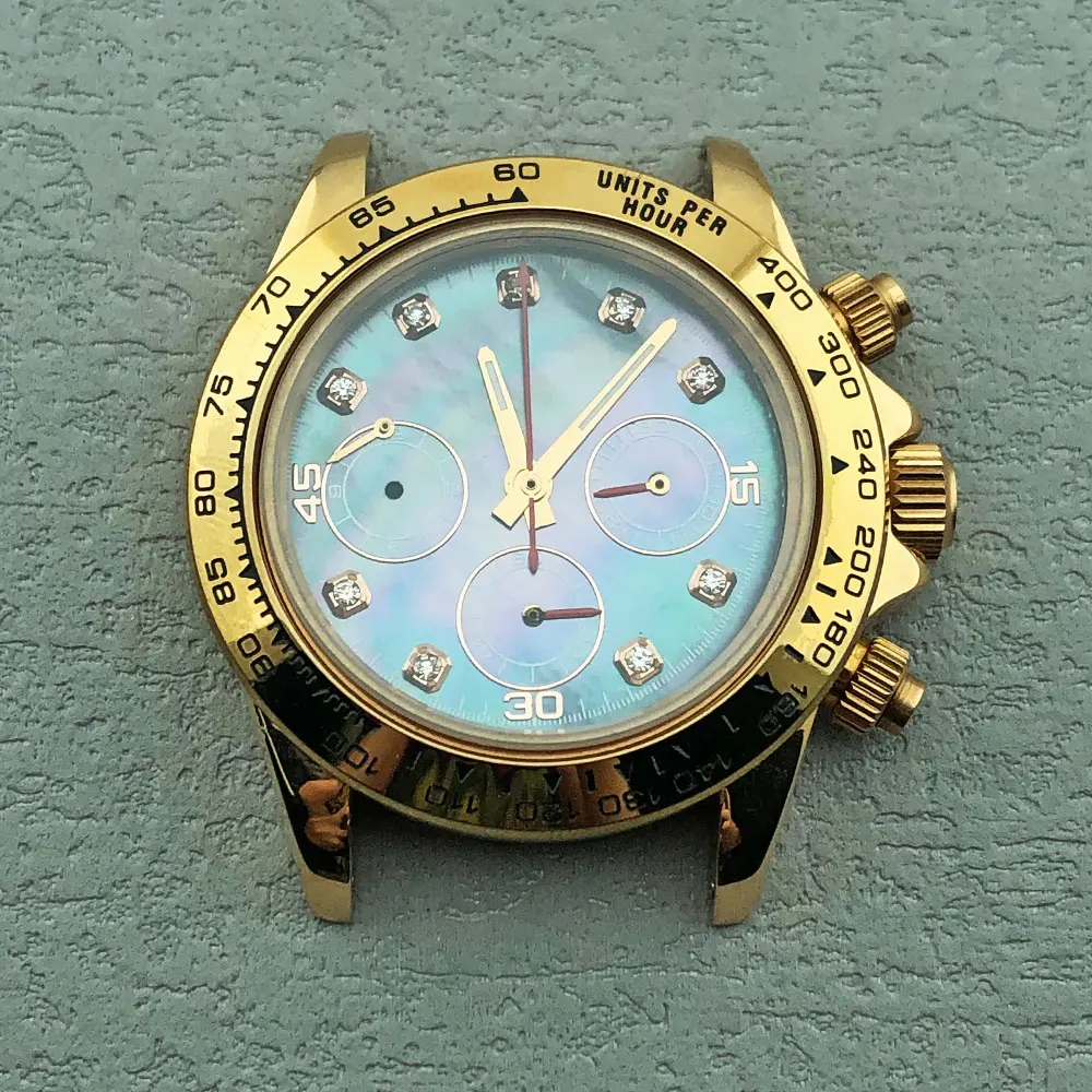 VK63 40mm diamond bezel aurora dial 316L stainless steel sapphire glass ...