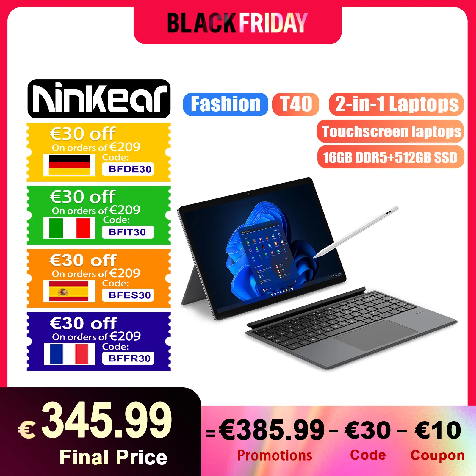 Ninkear-Tablette-2-en-1-pour-ordinateur-portable-T40-cran-tactile-Intel ...