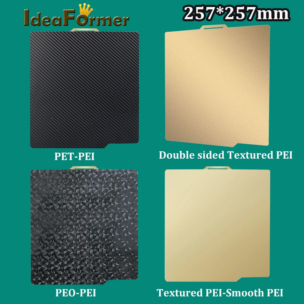 IdeaFormer 257x257mm PEO/PET/PEI Spring Steel Bed Flexible Build Plate Double Sided Textured ...