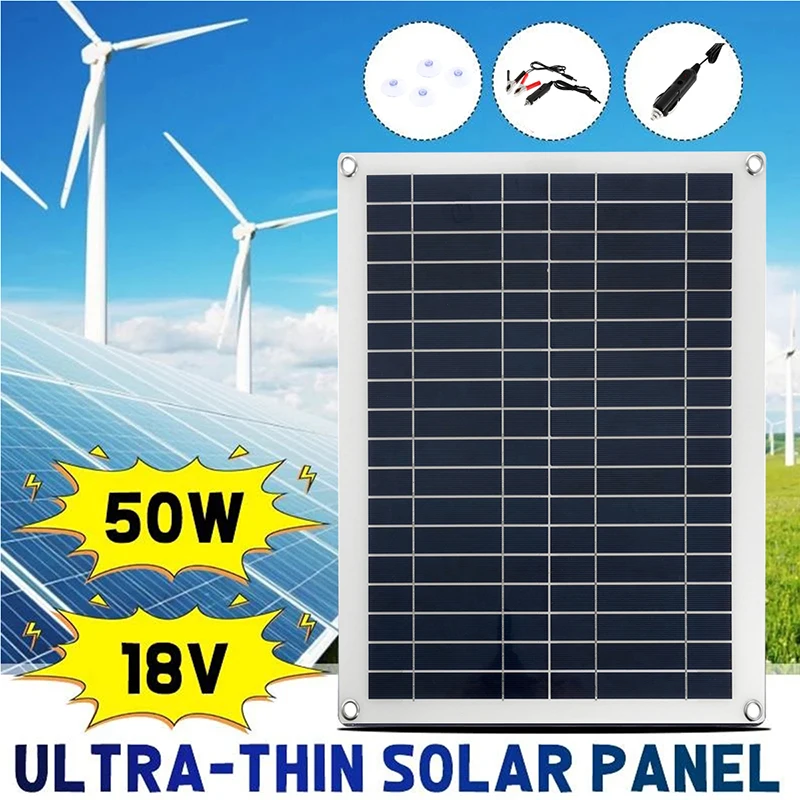 50W-Solar-Panel-Portable-Double-USB-18V-Solar-Cell-for-12V-Battery ...