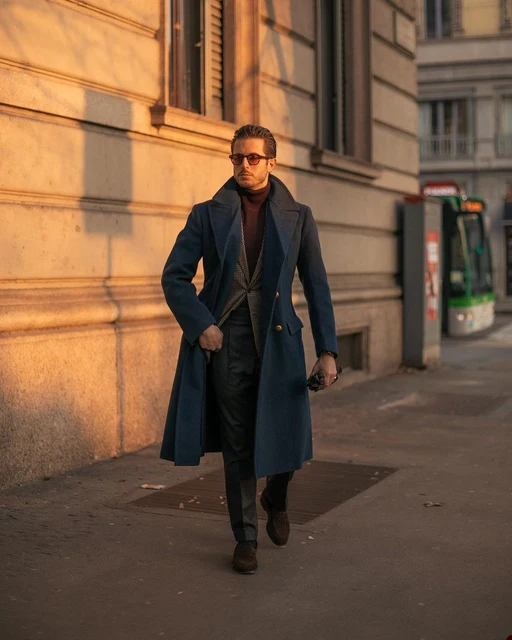 Vintage Black England Style Woolen Overcoat Men Thick Custom Made Peaked Lapel Pocket Coat ...