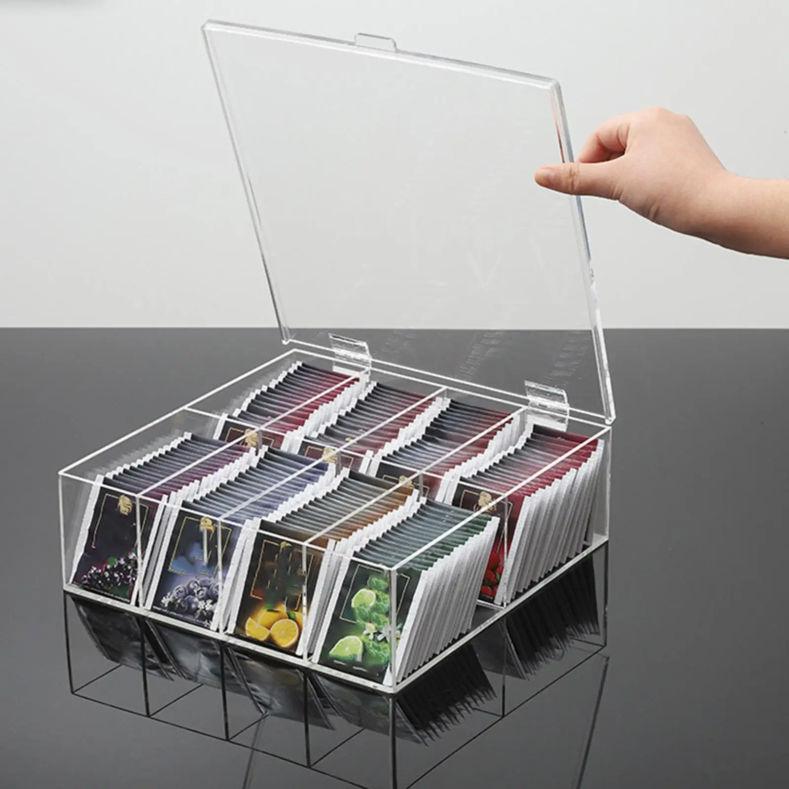 Acrylic Tea Bag Organizer 8 Divided Compartments Storage Bin Box with ...