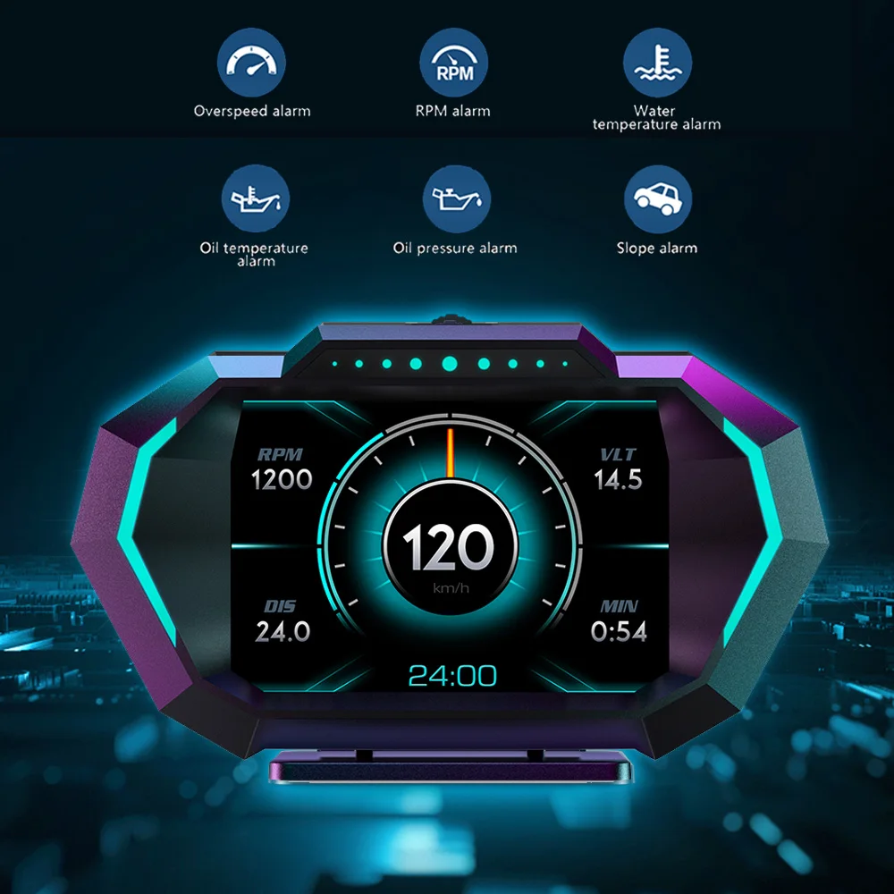 자동차 전자기기 Hud Obd2 디스플레이 자동차 4x4 경사계 오프로드 속도계 타초 오일 온도 자동차 헤드 업 디스