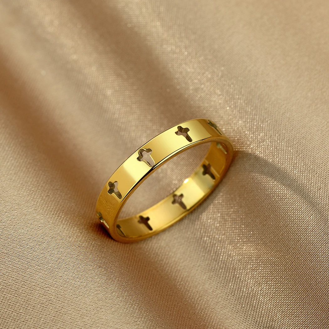 Kinitial-Stainless-Steel-Jesus-Cross-Rings-For-Women-Men-Christian ...