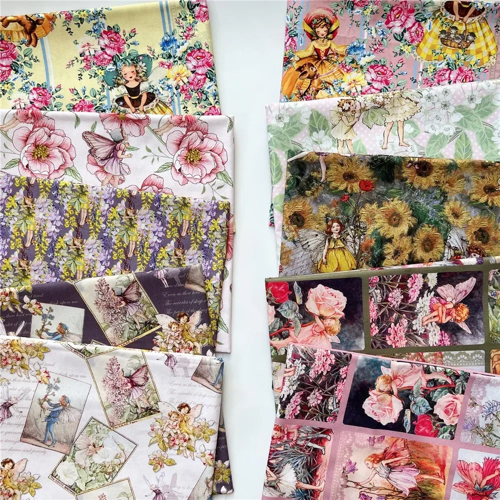 wide110cm Vintage Flora Flower Fairy Cotton Fabric Patchwork Sewing ...