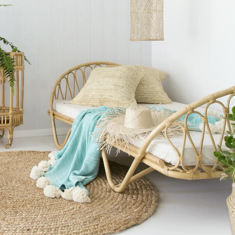 Natural Rattan Children's Bed Homestay Hotel Single Kid Bed Rattan Bed ...