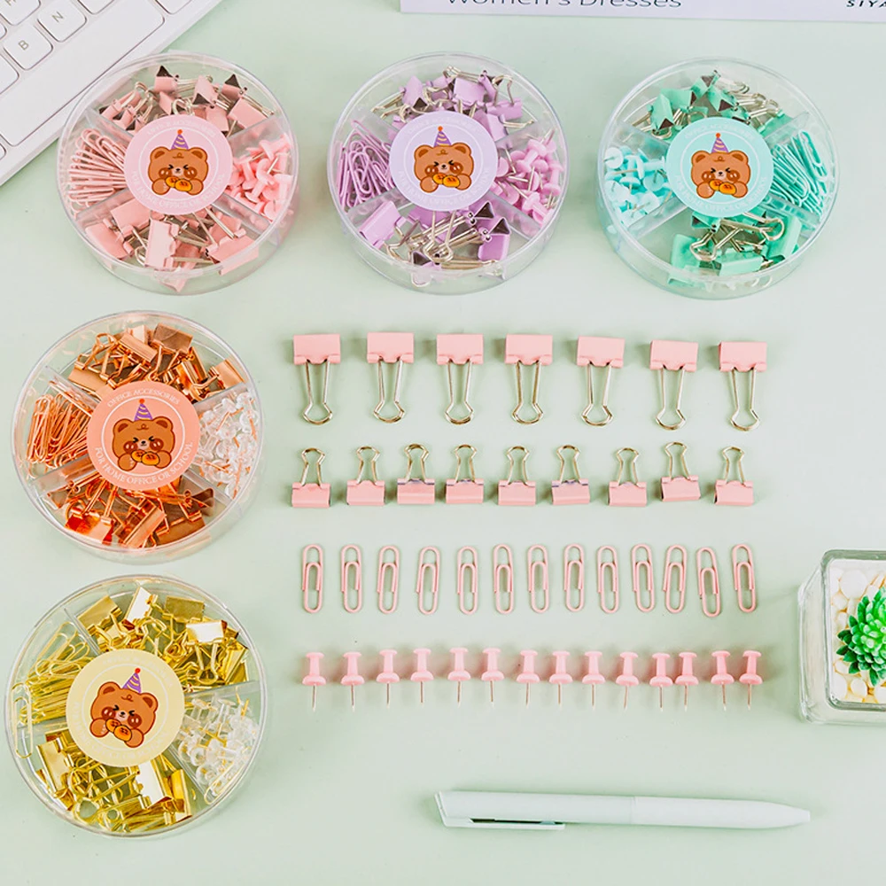 65PCS-Binder-Clips-Metal-Fold-Back-Clips-Pins-Paper-Clip-Holder-Push ...