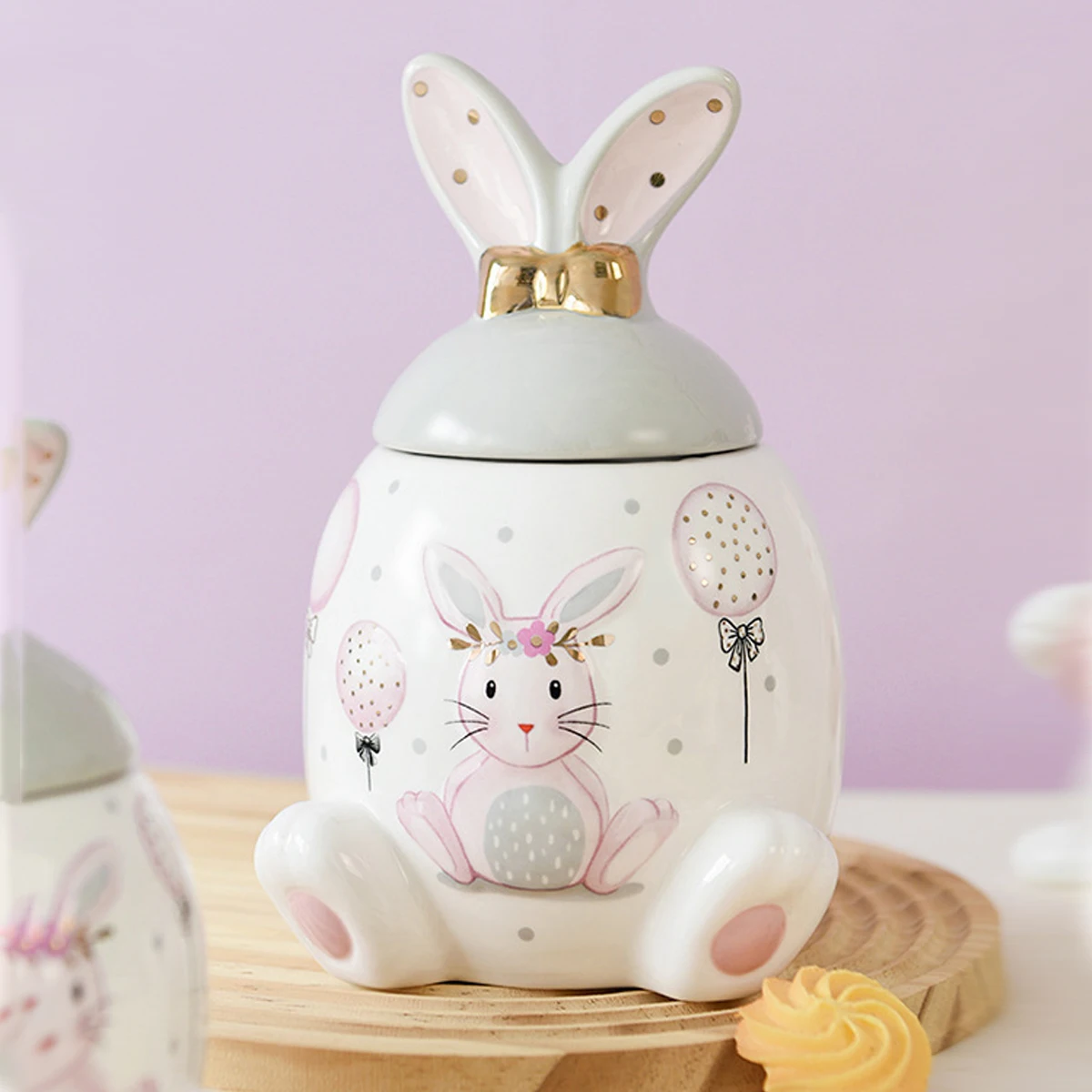 Pink-Gold-Rabbit-Ceramic-Storage-Jar-with-Cover-Decorative-Canisters ...