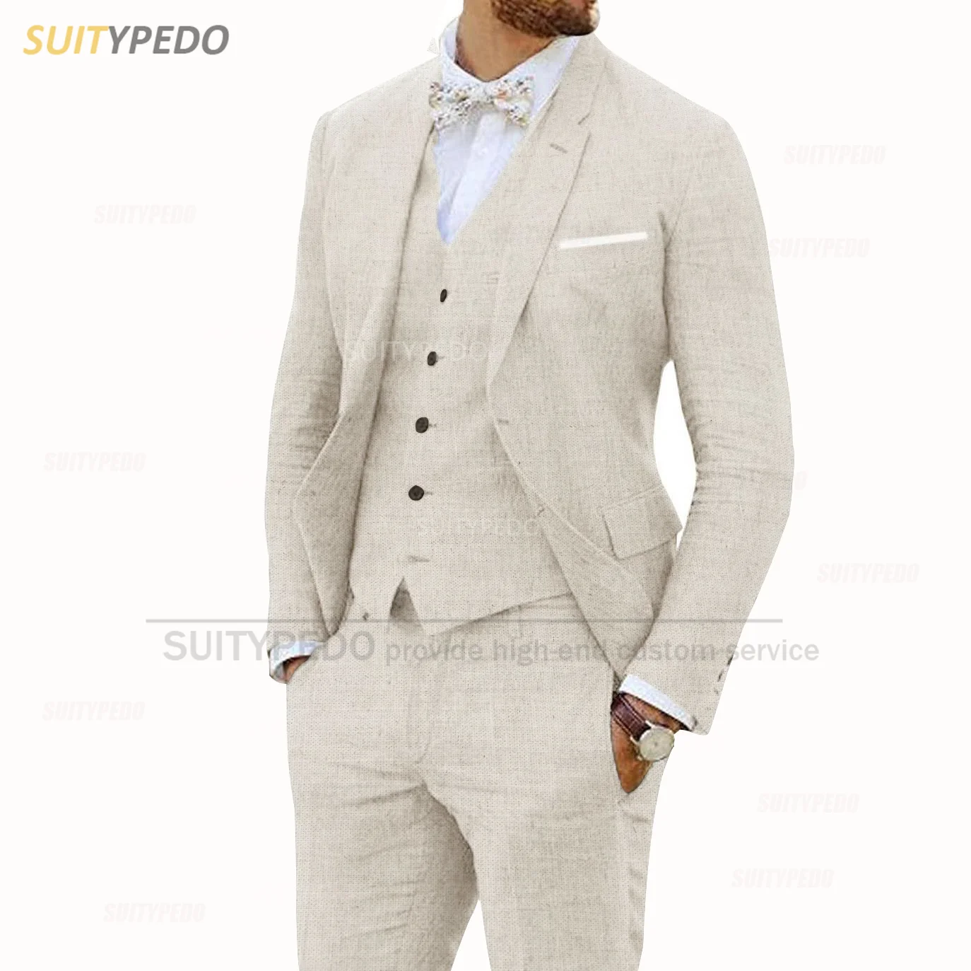 Trajes-de-lino-Beige-para-hombres-traje-informal-ajustado-Blazer ...