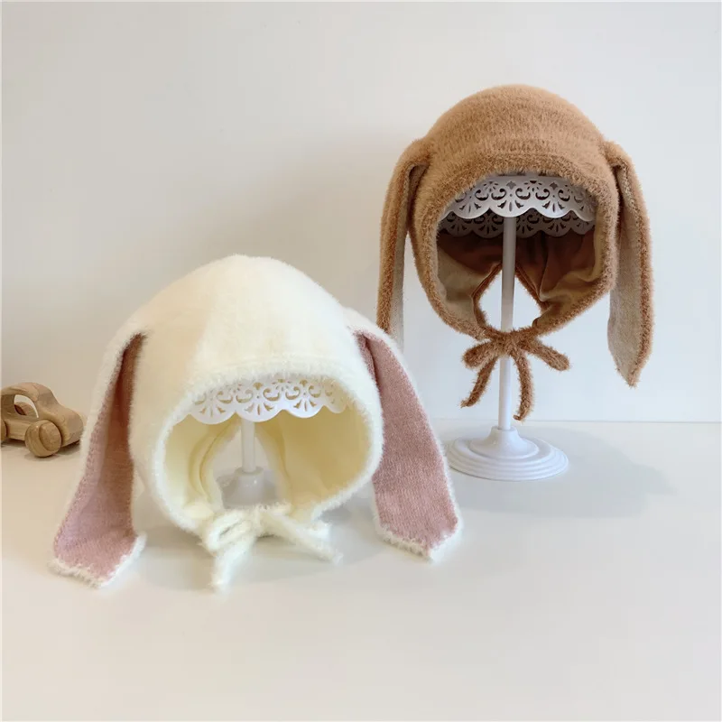Cute Rabbit Ears Baby Hat Winter Soft Plush Warm Cap Beanie Solid Color ...
