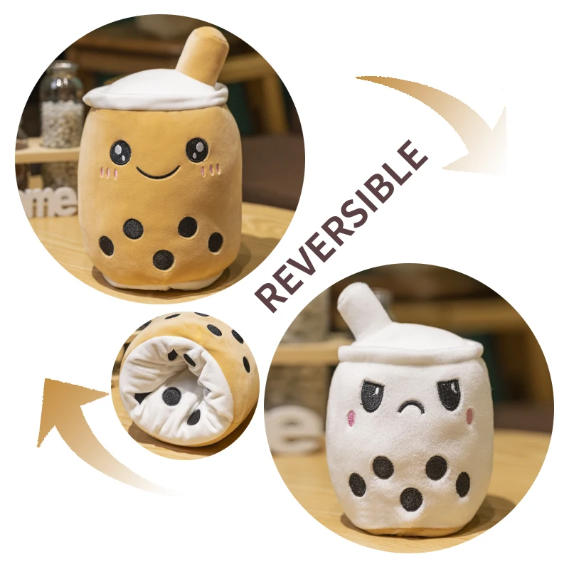 15/25cmTwo-side Reversible Bubble Tea Plush Toy Secret Pouch Boba ...