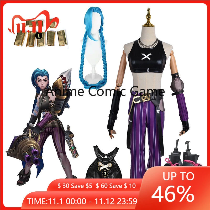 Anime Game Lol Arcane Cosplay Costume Crit Loli Jinx Cosplay Loose ...