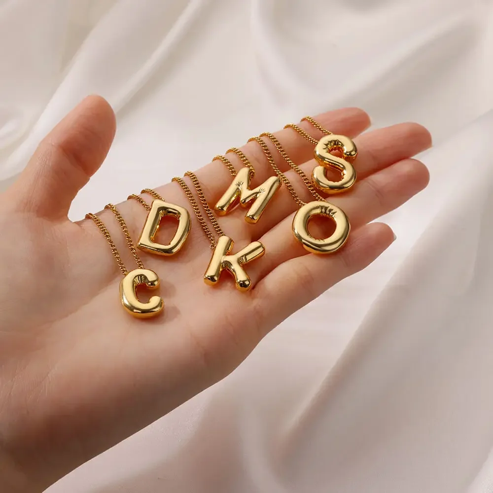 Chunky-Initial-Letter-Necklaces-For-Women-Stainless-Steel-Gold-Color-A ...