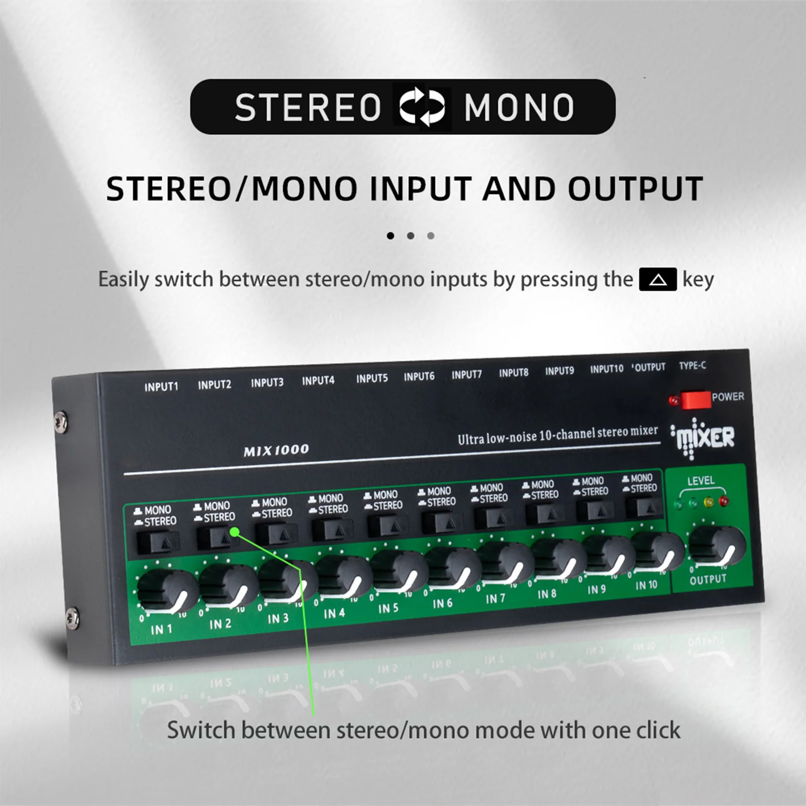 10-Channel-Audio-Mixer-Stereo-Mono-Line-Mixer-6-35mm-TRS-TS-Input-Metal ...