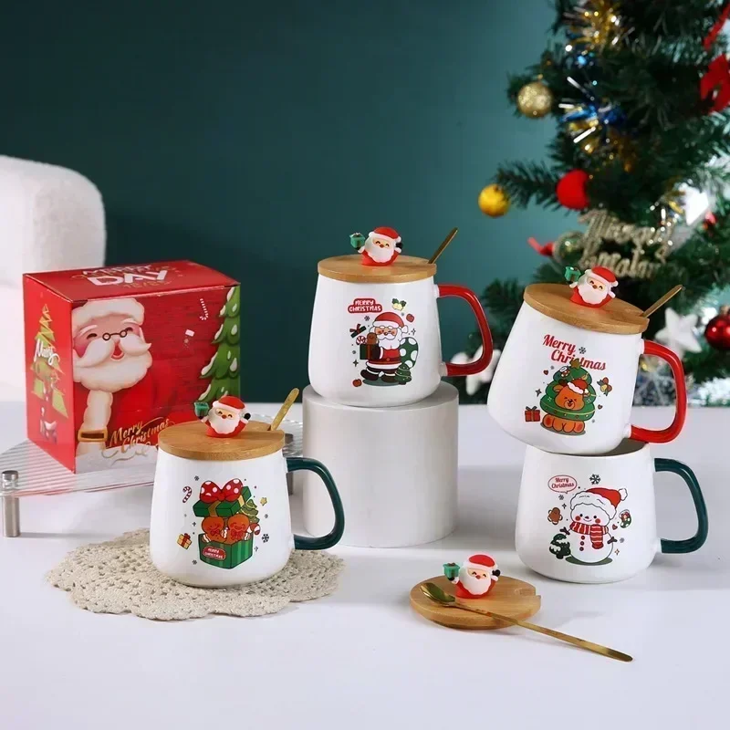 400ml-Christmas-Ceramic-Mug-with-Wooden-Lid-Spoon-Gift-Cup-Set-Coffee ...