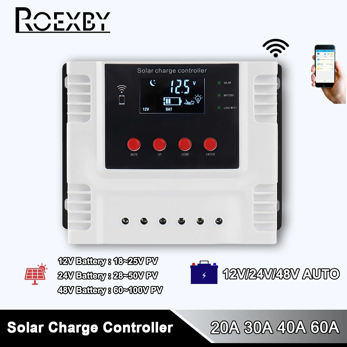 Smart Solar Charge Controller with WiFi App Control for 12V/24V/48V 10A ...