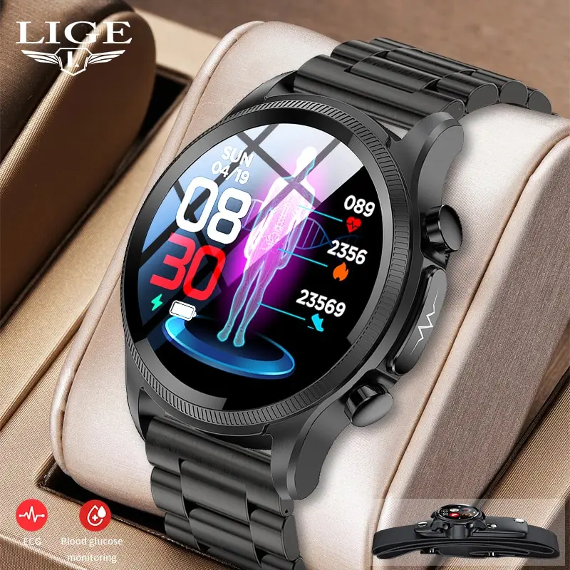 LIGE-reloj inteligente ECG PPG para hombre, accesorio de pulsera resistente al agua IP68 con ...