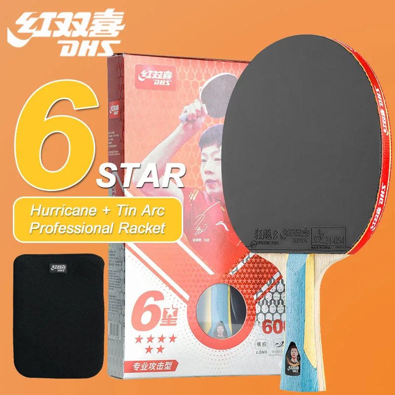 DHS 6 스타 탁구 라켓, 공격형 탁구 라켓, H6002/6006 프로, 5 겹 두꺼운 피치, 강력한 공격 선물 상자 팩 ...