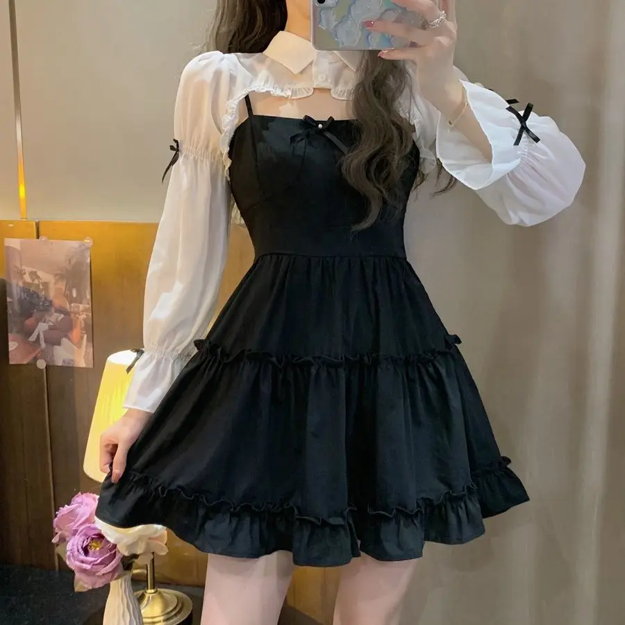 Japanese-Sweet-Lolita-Princess-Dress-Women-Bow-Ruffles-Black-Kawai-Party-Mini-Dresses-Female ...