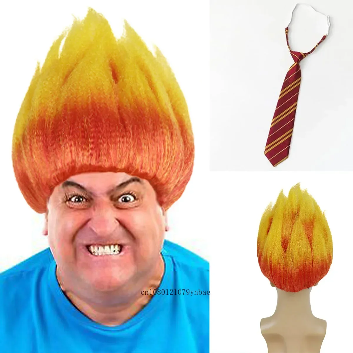 Synthetic Orange and Yellow Fire Wigs with Necktie Set Short Anime ...