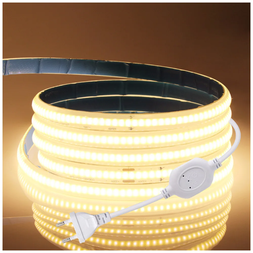 220V-AC-LED-COB-Light-Strip-Flexible-Tape-Lamp-with-Power-288-LEDs-High ...