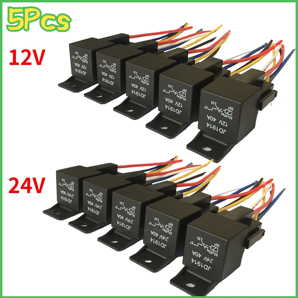 5pcs Waterproof Automotive Relay 12v 24v 5pin 40a Car Relay With Black ...