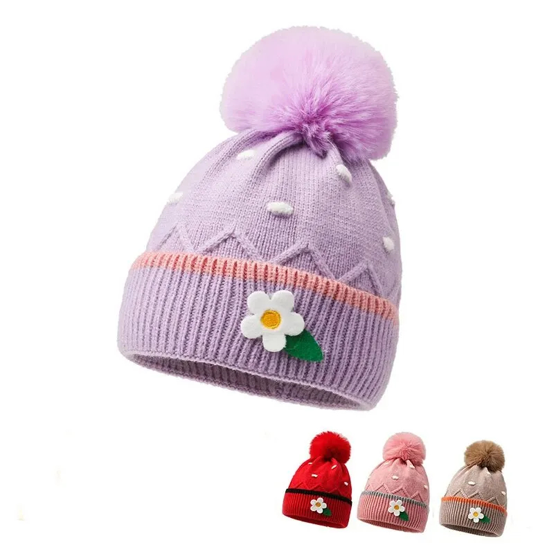 New-Children-s-Hats-Autumn-And-Winter-Warm-Small-Flower-Woolen-Hat ...