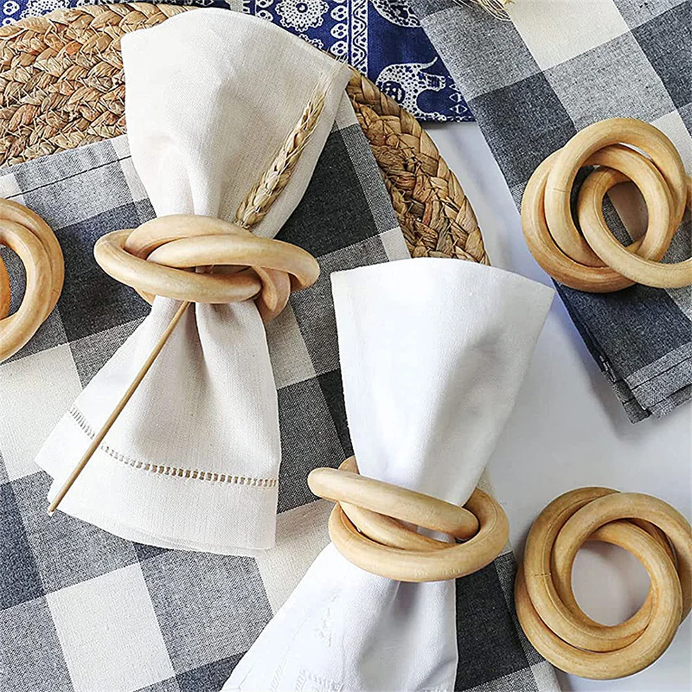 12/PCS new European and American pastoral style wood three-ring napkin ...
