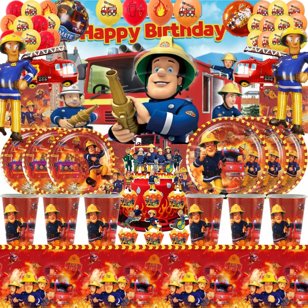 Fireman-Sam-Birthday-Party-Decoration-Fire-Truck-Balloons-Paper ...
