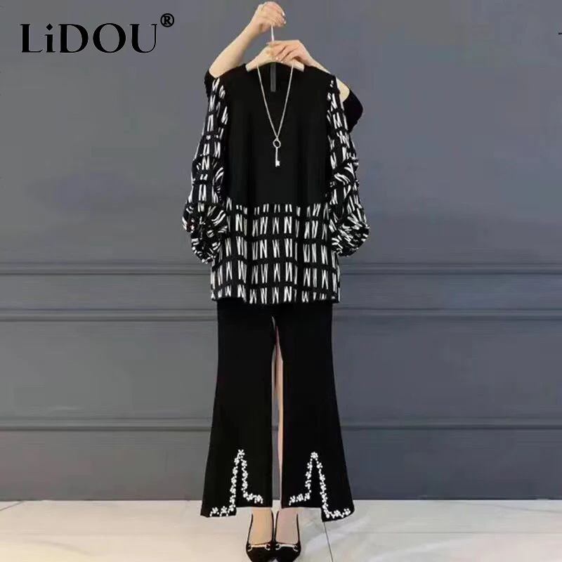 Spring-Autumn-Oversized-Print-Patchwork-Two-Piece-Set-Shirt-Trend ...