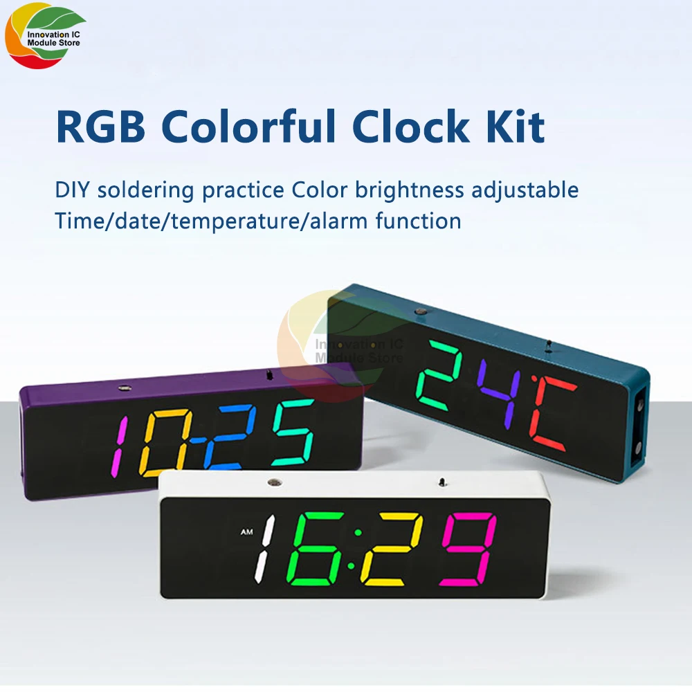 Colorful-Digital-Clock-Diy-Kit-Colorful-Rgb-Clock-Microcontroller-Soldering-Exercise-Practical ...