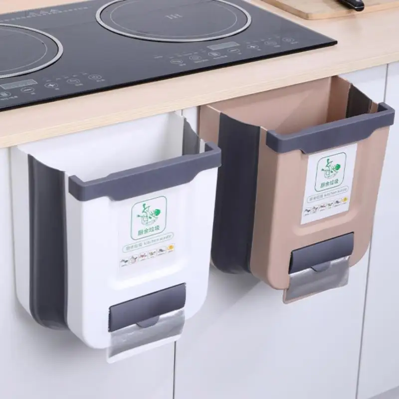 Folding Waste Bin Kitchen Cabinet Door Hanging Trash Bin Trash Can Wall ...