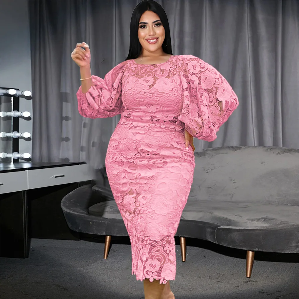 Plus Size Pink Lace Dress
