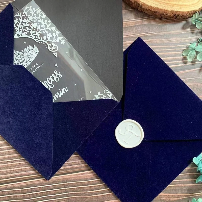 10pcs Square And Rectangle Navy Blue Velvet Envelope For 5x7 Inch And ...
