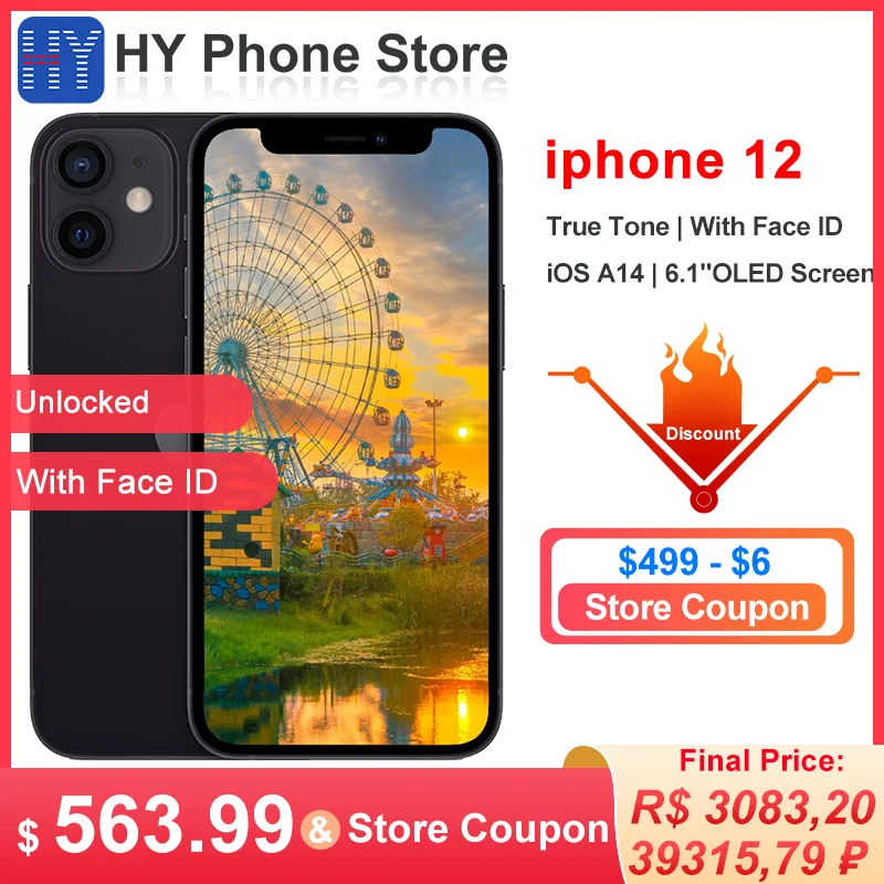 Apple iphone 12 64gb/128gb rom desbloqueado smartphone face id 6.1 ...