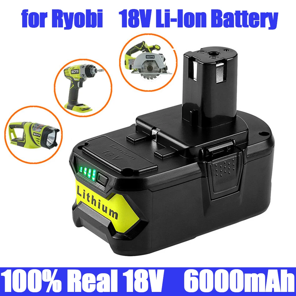 New For Ryobi 18V 6000mAh Li-Ion Battery For Ryobi Hot P108 RB18L40 ...