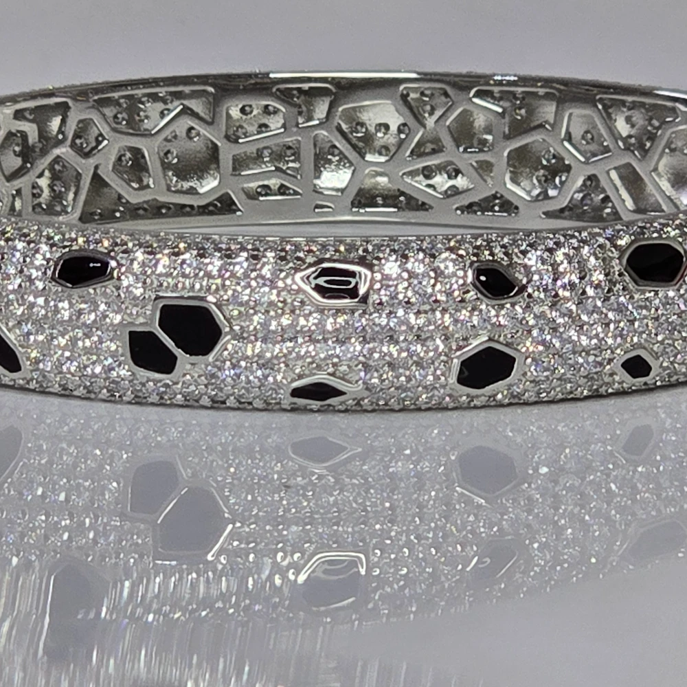 Solid-925-Sterling-Silver-Black-Spot-Leopard-Bangle-Bracelets-For-Women ...