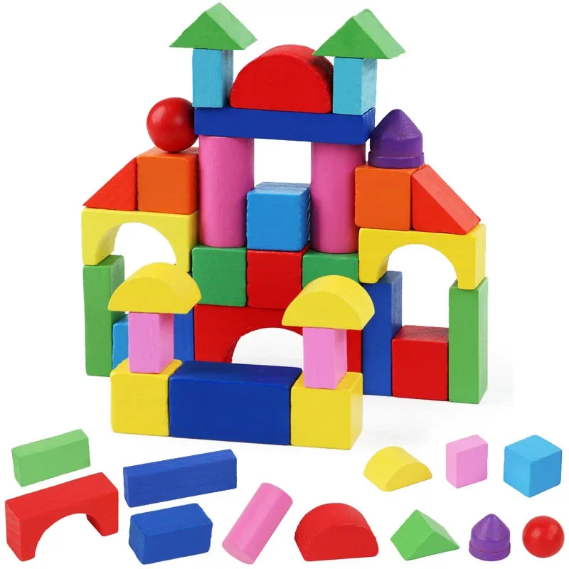 32PCS-Wooden-Building-Blocks-Kids-Montessori-Educational-Games-Color ...
