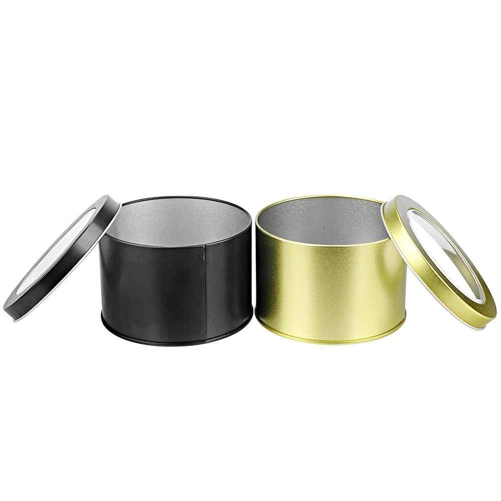 1pc Large Round Metal Tin Cans Container Box With Clear Top For Candy ...