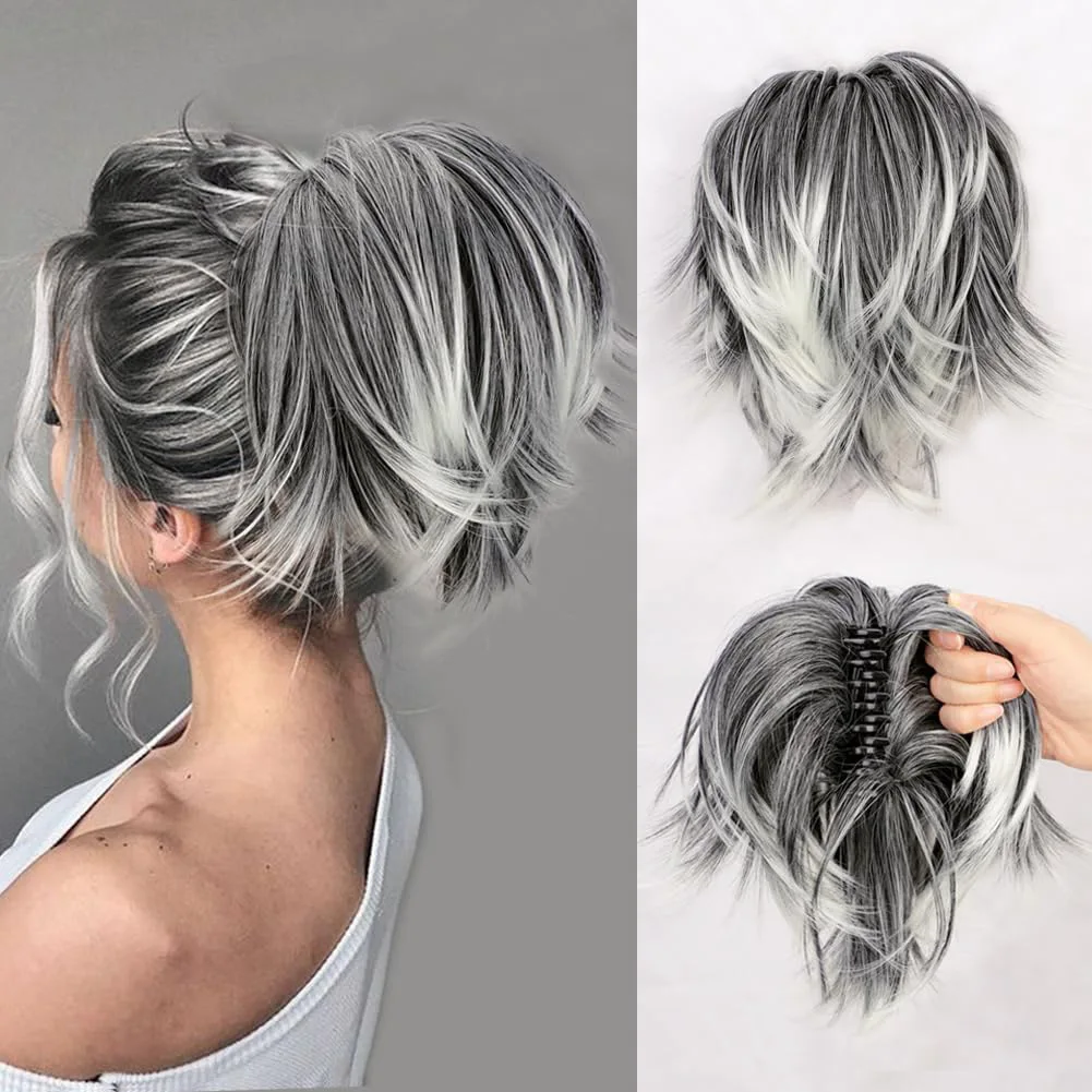 Fluffy-Short-Ponytail-Wig-Claw-Women-Messy-Fluffy-Hair-Bun-Clip ...