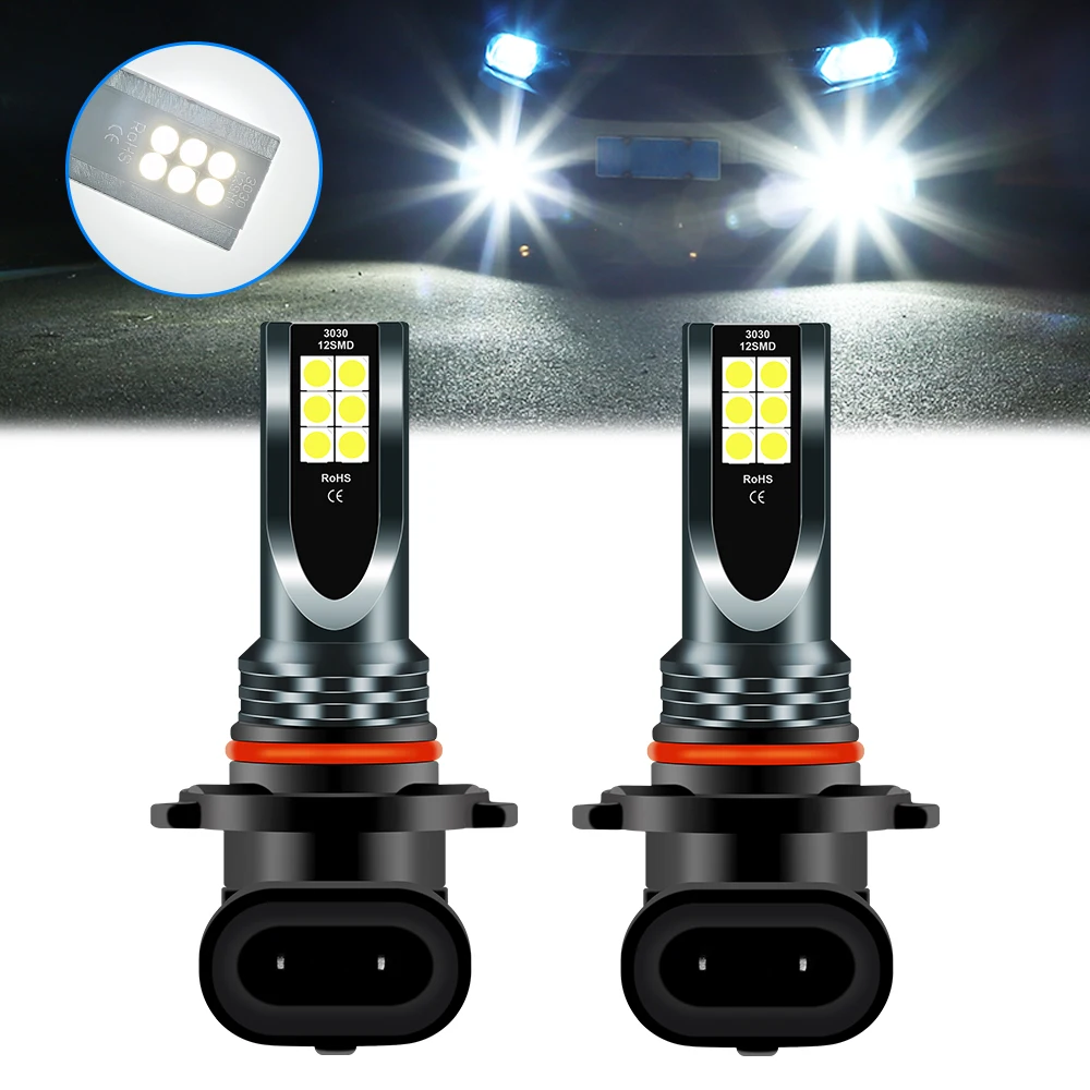9005 자동차 LED 안개등, 매우 밝은 흰색 노란색, 자동 운전 LED 조명, 12V, HB3 9006 HB4 12SMD ...