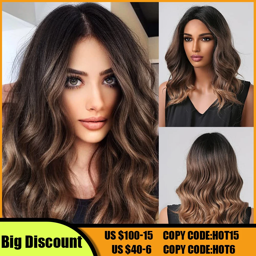 EASIHAIR-Dark-Brown-Synthetic-Wigs-Medium-Length-Wavy-Bob-Wig-Middle ...