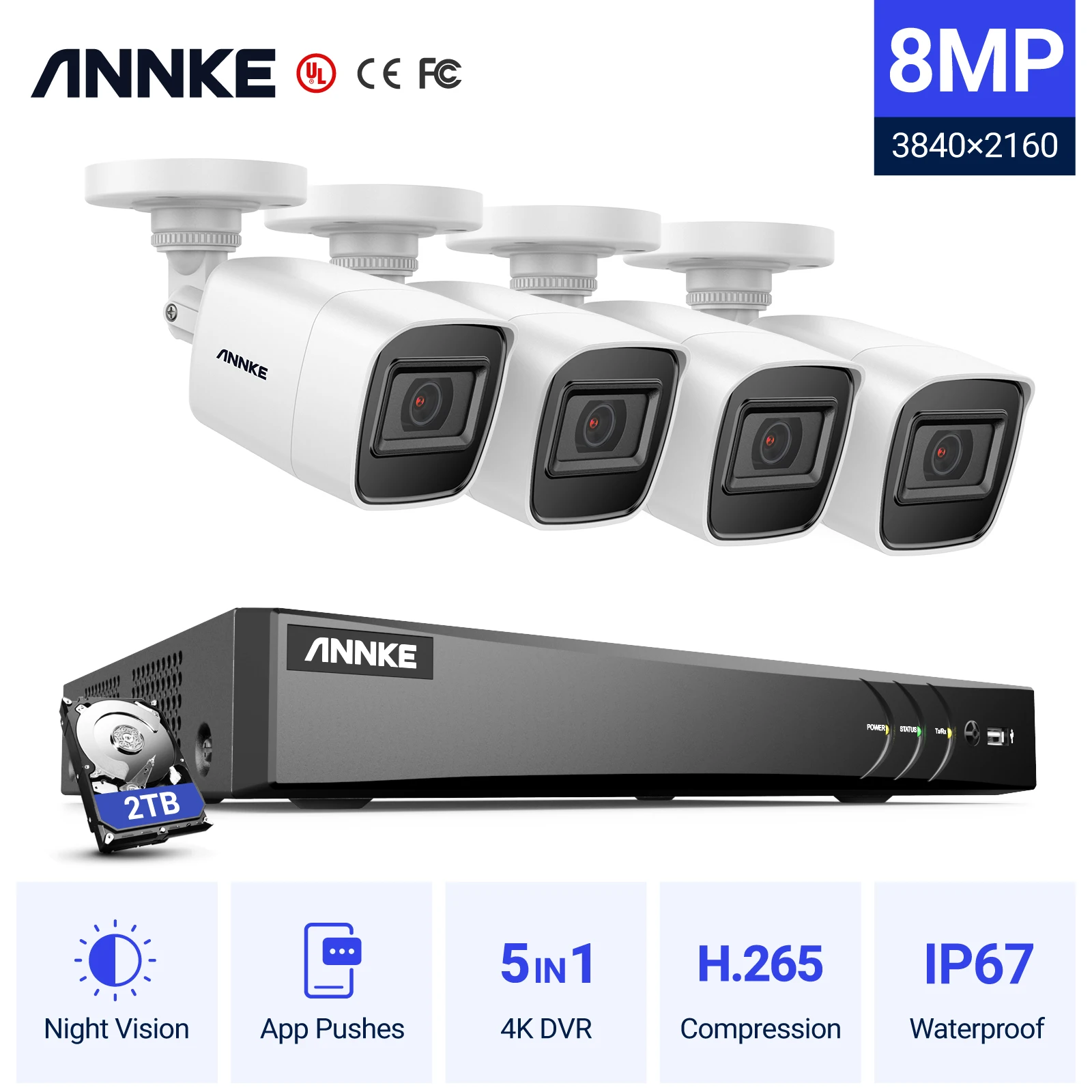 ANNKE 4K Ultra HD Video Surveillance Camera System 8CH 8MP H.265 DVR ...