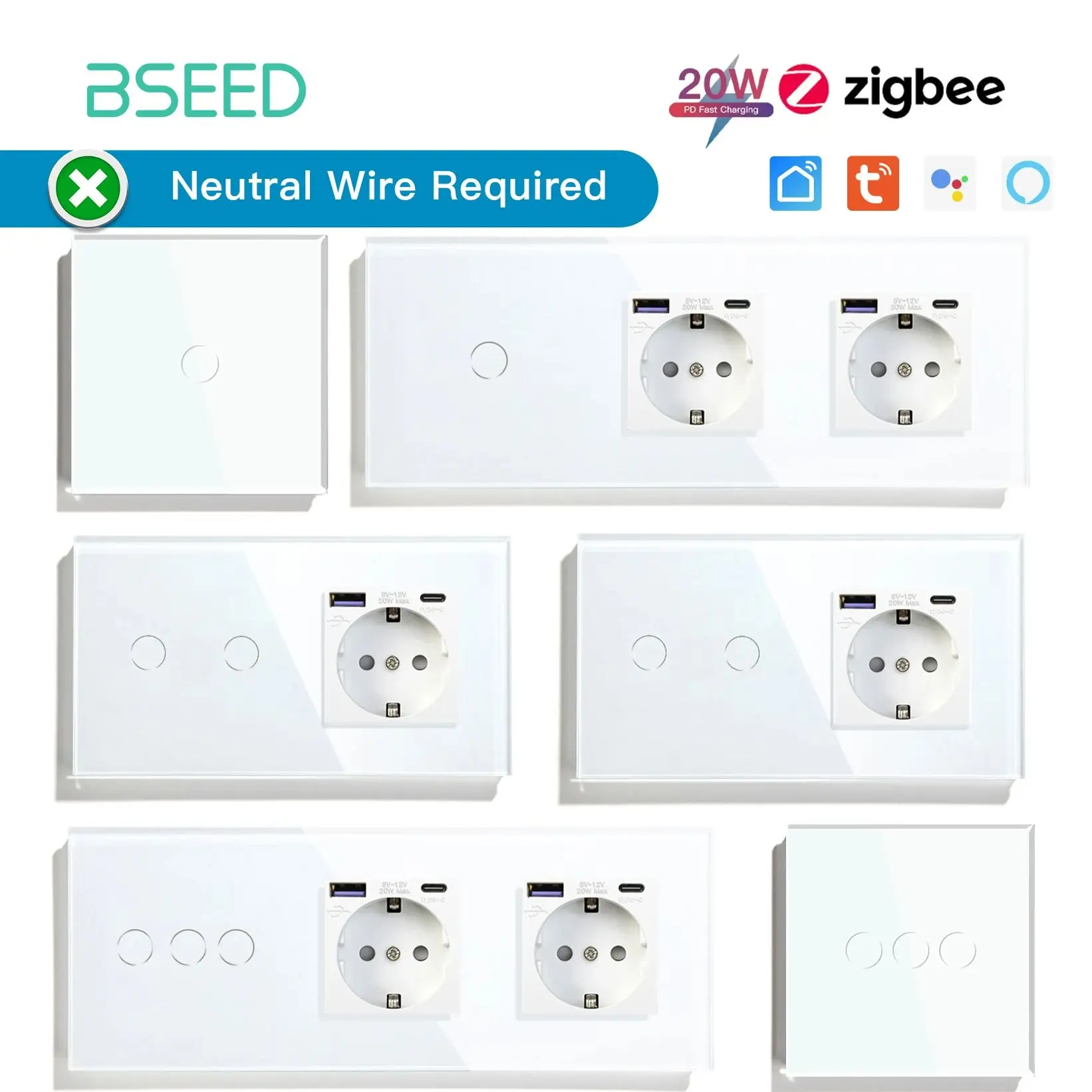 BSEED-ZigBee-Touch-Switch-1-2-3Gang-Smart-Wall-Light-Switches-Tuya-APP ...
