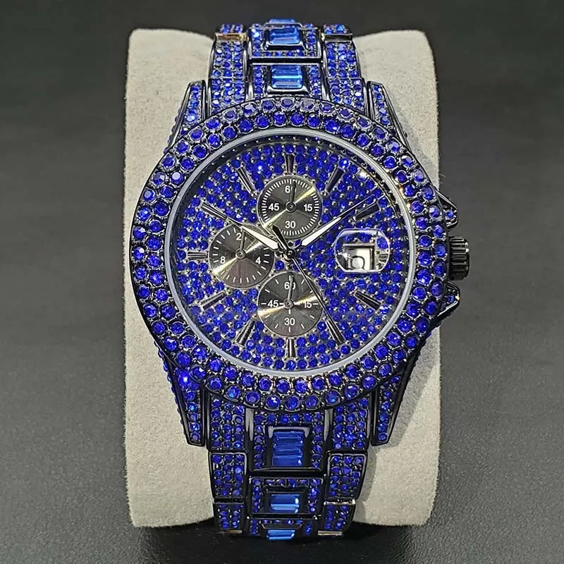 Specials Blue Gem Watch for Men Fashion Unique Full Crystal Stainless ...