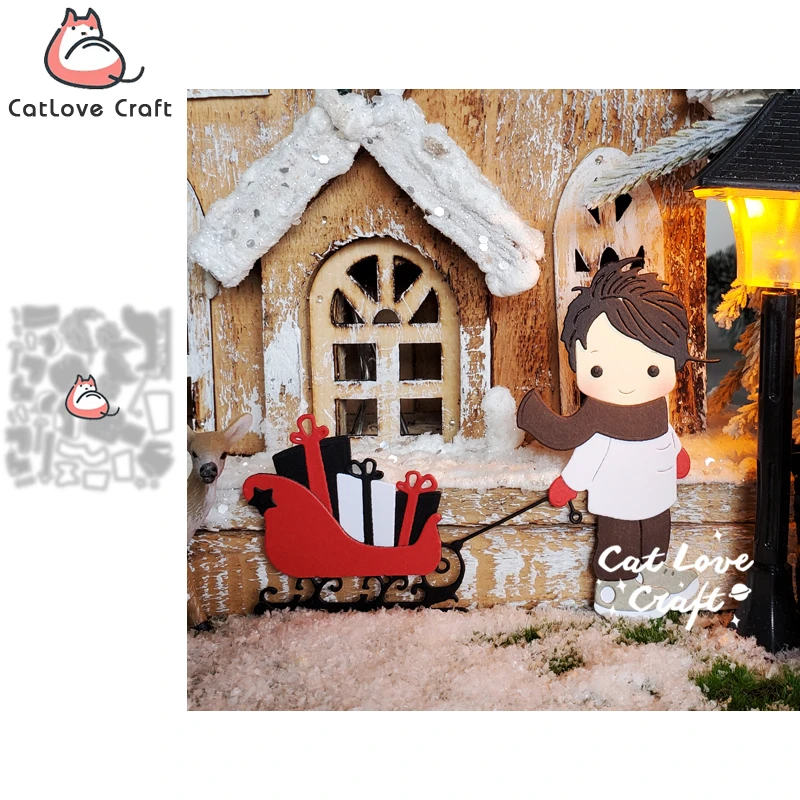 Christmas Pull Gift Sleigh Boy Girl Metal Cutting Dies Scrapbooking ...