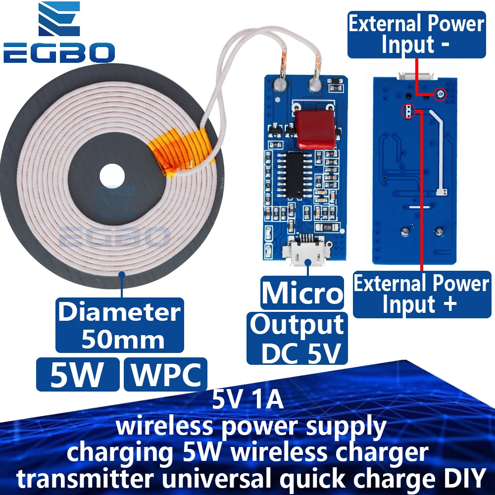 EGBO 5V 1A wireless power supply/charging 5W wireless charger transmitter universal quick charge ...